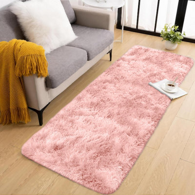 Pink Area Rugs 80x150cm for Bedroom Anti Slip Modern Thick Pile Fluffy ...