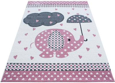 Pink Baby Elephant Hearts Rug - Kids - 120x170cm