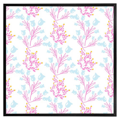 Pink & blue flower design (Picutre Frame) / 12x12" / White