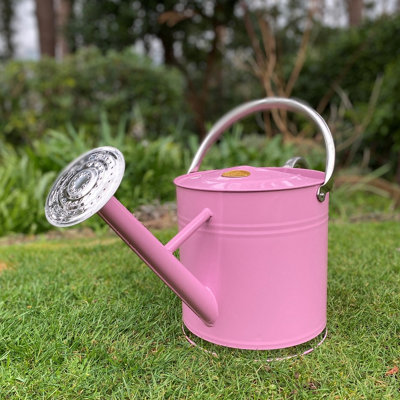 Pink & Chrome Metal Watering Can with Rose (9 Litre)