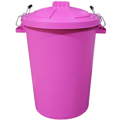 Pink Dustbin Large with Clip Locking Lid Plastic Dustbin for Garden ...