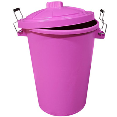 Pink Dustbin Large with Clip Locking Lid Plastic Dustbin for Garden ...