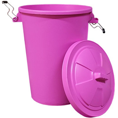Pink Dustbin Large with Clip Locking Lid Plastic Dustbin for Garden ...