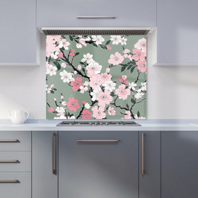 Pink Floral Abstract Pattern Premium Glass Kitchen Splashback W700mm x ...