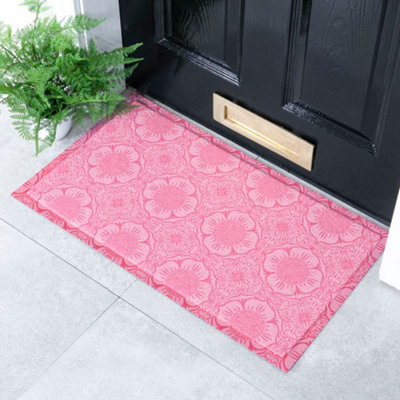 Pink Floral Pattern Indoor & Outdoor Doormat - 70x40cm | DIY at B&Q