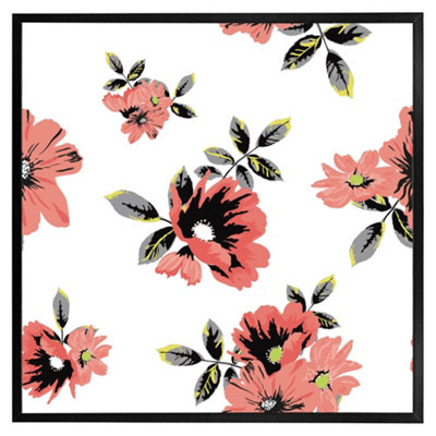 Pink flowers (Picutre Frame) / 12x12" / Grey | DIY at B&Q