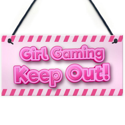 Pink Gaming Sign PERSONALISED Girls Bedroom Sign KEEP OUT Gamer Gift
