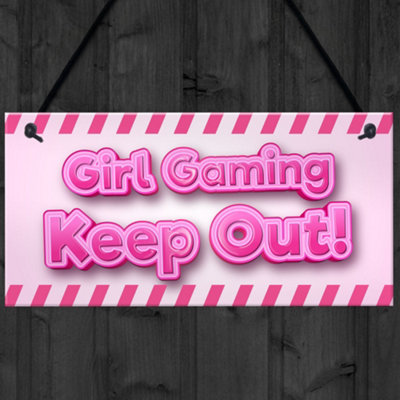 Pink Gaming Sign PERSONALISED Girls Bedroom Sign KEEP OUT Gamer Gift