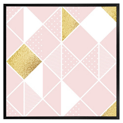 Pink & gold geometric (Picutre Frame) / 12x12" / Black | DIY at B&Q