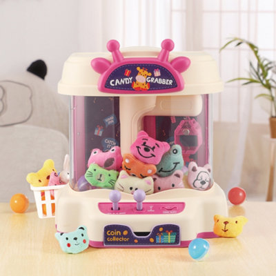Pink Grabbing Clip Doll Gashapon Claw Machine with 20 game coins