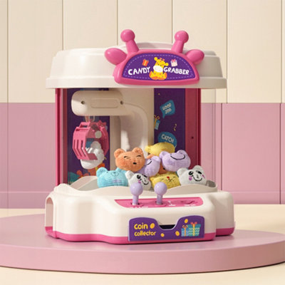 Pink Grabbing Clip Doll Gashapon Claw Machine with 20 game coins