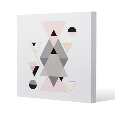 Pink & Grey Geometric Triangles (Canvas Print) / 114 x 114 x 4cm
