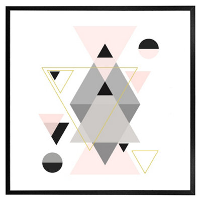 Pink & grey geometric triangles (Picutre Frame) / 16x16" / Oak