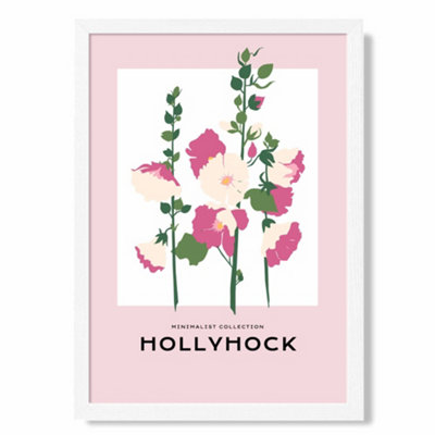Pink Hollyhock Flower Market Boho Poster with Hanger / 33cm / White ...
