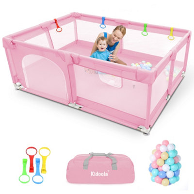 Pink Kidoola Baby Playpen with Padded Frame & Mesh Walls, Balls & Pull ...