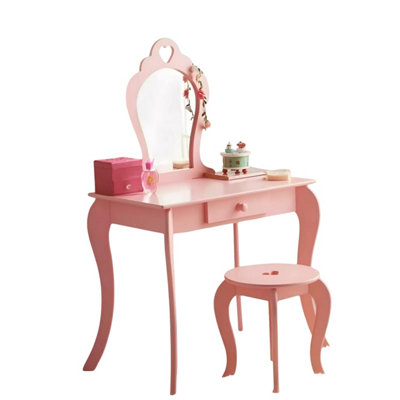 Pink Kids Vanity Set with Mirror & Stool, Girls Dressing Table with ...