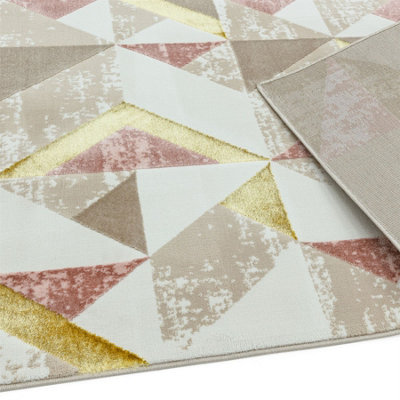 Pink Modern Geometric Easy To Clean Rug For Dining Room Bedroom ...