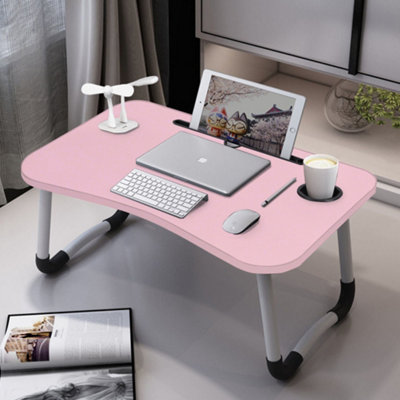 Pink Multifunctional Foldable Laptop Desk with Fan LED Light and USB Port