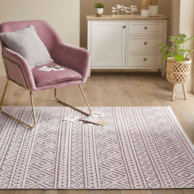 Pink Outdoor Rug, Geometric Stain-Resistant Rug For Patio Decks, 3mm ...