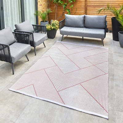 Pink Outdoor Rug, Geometric Striped Stain-Resistant Rug For Patio Decks ...
