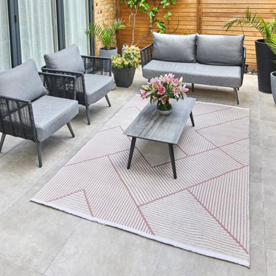 Pink Outdoor Rug, Geometric Striped Stain-Resistant Rug For Patio Decks ...
