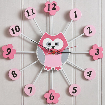 Pink Owl Wall Clock - Battery Powered Clock with Large Clear Numbers ...