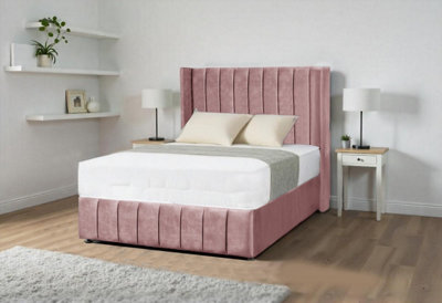 Pink Plush Velvet Divan Bed Set with 48" Wingback Headboard, Footboard ...