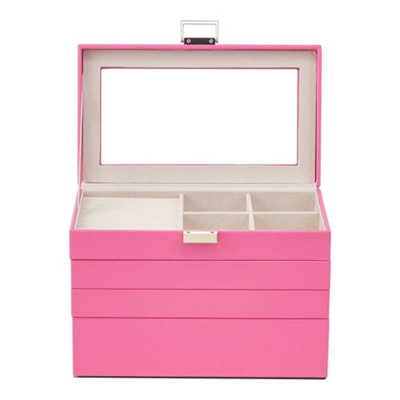 Pink PU Leather and Velvet Lining Elegant Four-Layer Stackable ...