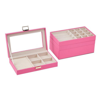 Pink PU Leather and Velvet Lining Elegant Four-Layer Stackable ...