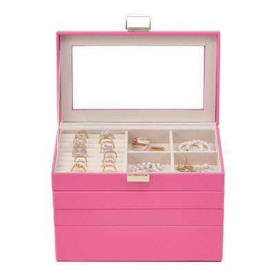 Pink PU Leather and Velvet Lining Elegant Four-Layer Stackable ...