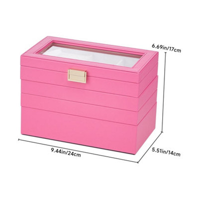 Pink PU Leather and Velvet Lining Elegant Four-Layer Stackable ...