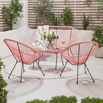 Pink Rattan 4 Piece Lounge Set For Garden