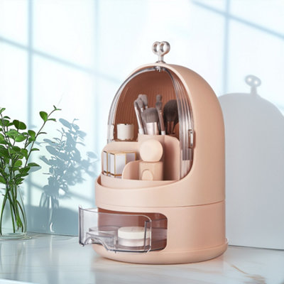Pink Rotating Music Box Design Makeup Organizer with Sliding Doors and ...