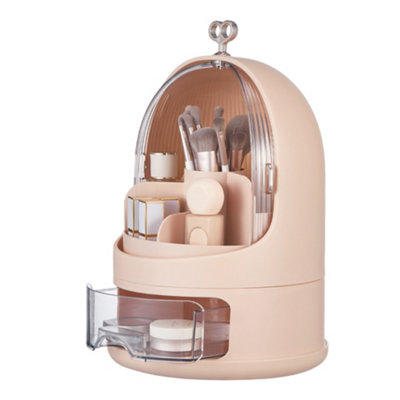 Pink Rotating Music Box Design Makeup Organizer with Sliding Doors and ...
