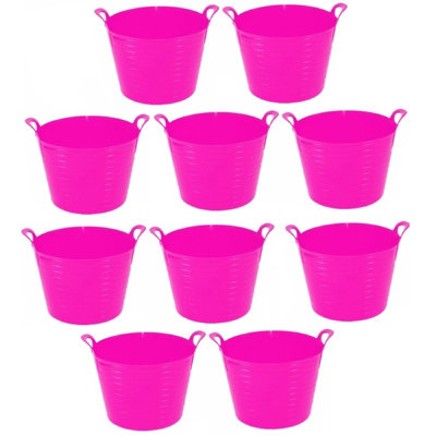 Pink Set Of 10 Plastic Flexi Tub Storage Bucket 42L Builders Garden ...