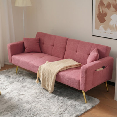 Pink Sofa Bed with Bed Function,Three Adjustable Backrest Angles,Gold ...