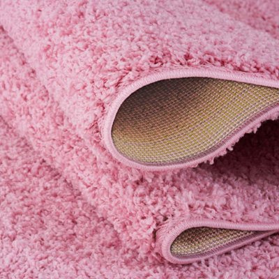 Pink Soft Plain Design Fluffy Shaggy Rugs and Runners High Pile Living ...