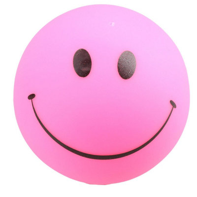 Pink Squeaky Smiley Face Vinyl Dog Ball Play Pet Toy Fetch Play Squeaky ...