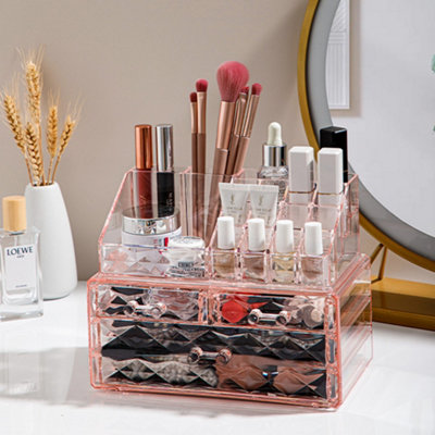 Pink Stackable 3 Tier Makeup Holder Drawer Set Organize Cosmetics and ...