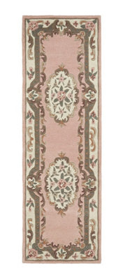 Pink Traditional Wool Rug, 25mm Thickness Floral Handmade Rug, Pink Rug ...