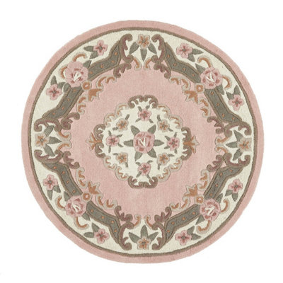 Pink Traditional Wool Rug, 25mm Thickness Floral Handmade Rug, Pink Rug ...