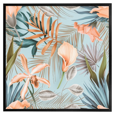 PINK TROPICAL FLOWERS (PICUTRE FRAME) / 12X12" / WHITE