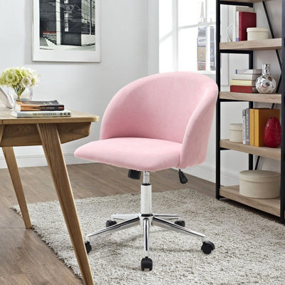 Pink Velvet Upholstered Swivel Home Ergonomic Office Chair with Castors