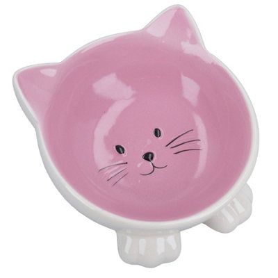 Pink & White Orb Cat Face Bowl Food Water Platter Dish Kitten Cat 6.5 ...