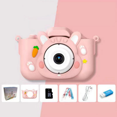 Pink with 32G Memory Card Mini Children HD Digital Toy Rabbit Camera