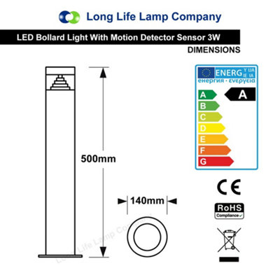 PIR LED BOLLARD GARDEN LAMP POST STAINLESS STEEL OUTDOOR PIR GROUND ...