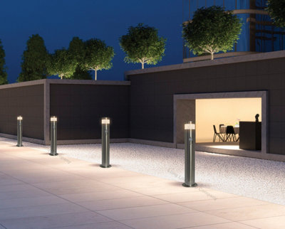 PIR LED BOLLARD GARDEN LAMP POST STAINLESS STEEL OUTDOOR PIR GROUND ...