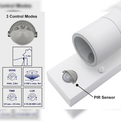 PIR MATT WHITE UP DOWN STAINLESS STEEL OUTDOOR WALL LIGHT WITH MOVEMENT ...
