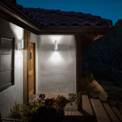 PIR MATT WHITE UP DOWN STAINLESS STEEL OUTDOOR WALL LIGHT WITH MOVEMENT ...