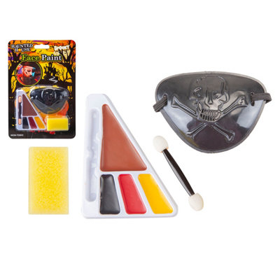 Pirate Make Up Kit Eye Patch, Sponge, Brush, Palette Set 21. 7cm ...